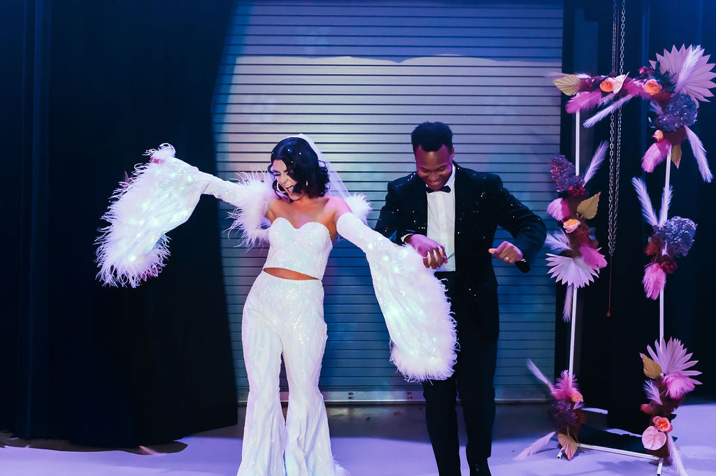 Custom Disco Bridal Outfit with Light-Up Sleeves | Madison Chamberlain